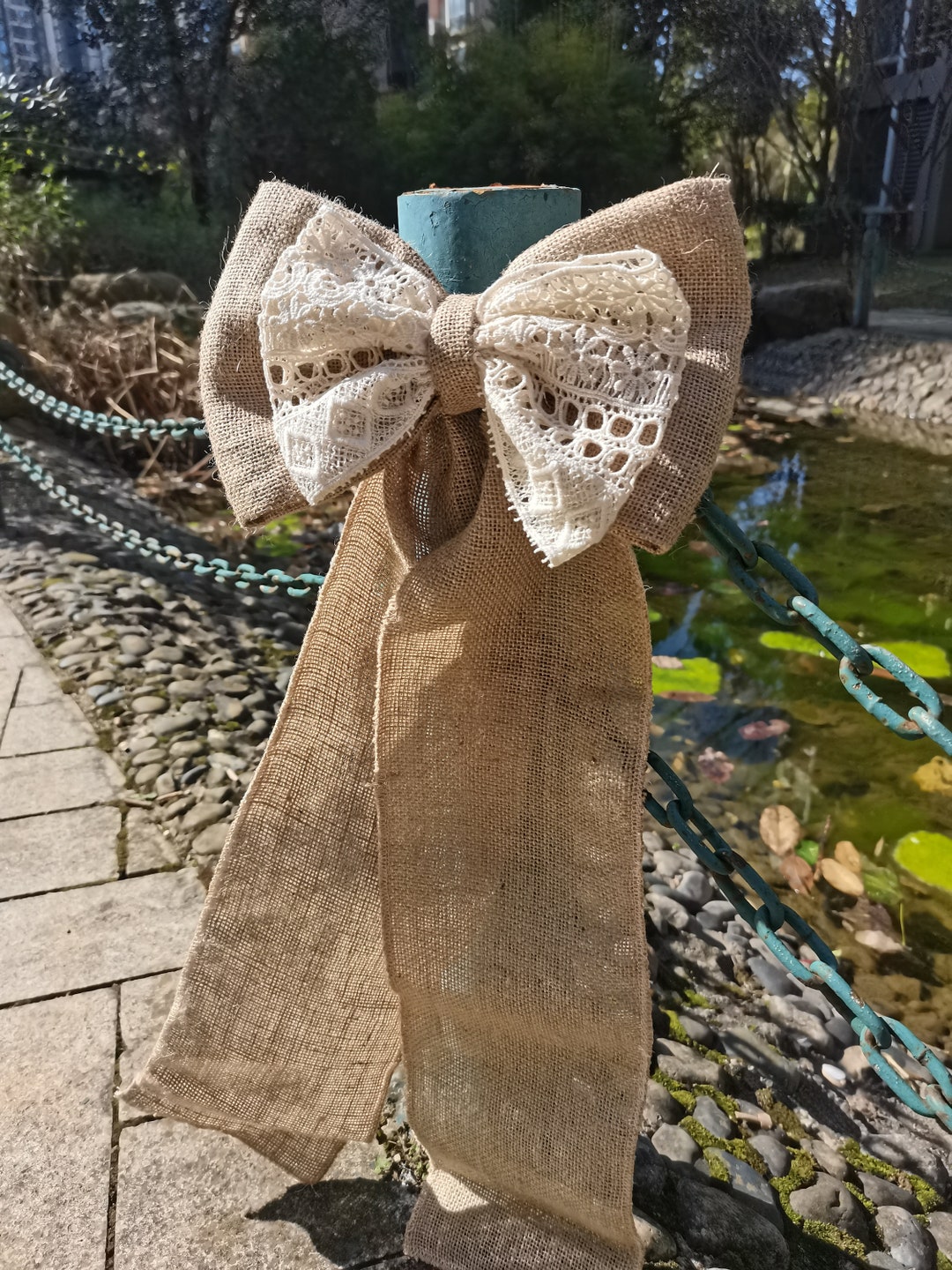 1pc Shabby Chic Decor Burlap and Lace Pew Bows, Burlap Bows, Wedding ...