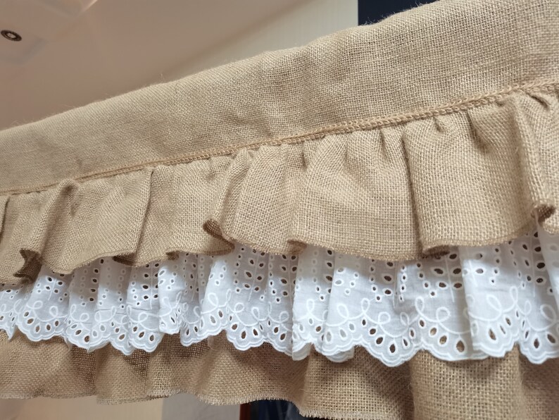 Custom Burlap Ruffled Curtian Rustic Burlap Lace Kitchen - Etsy