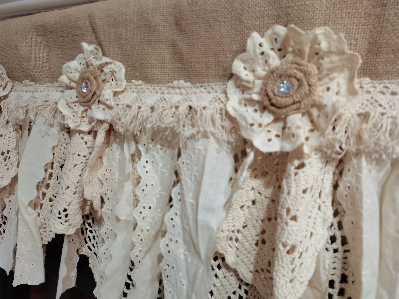 Rustic Kitchen Valance Burlap Beige Ivory Lace Decor Kitchen - Etsy