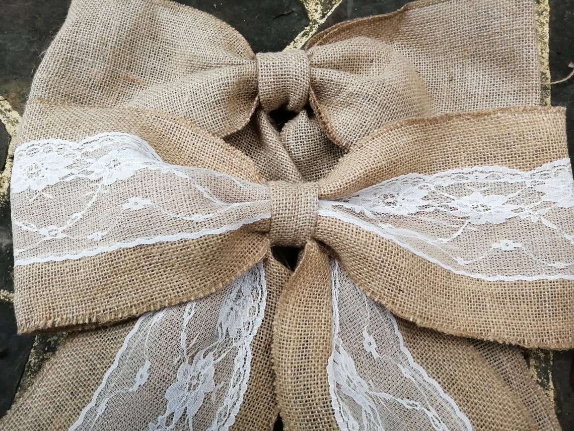 1pc Big Burlap, Burlap Pew Bow ，burlap Lace Bow, Burlap Lace Pew Bow ...