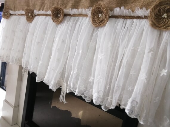 Romantic Lace Curtain Rustic burlap Kitchen Valance Burlap | Etsy