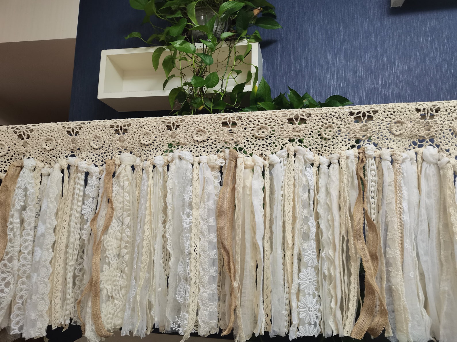 Custom Hand Crochet Lace Valance Burlap Lace Curtain Kitchen Valance ...