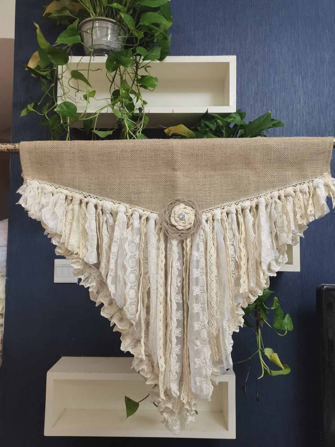 Custom Rustic Burlap Ivory Lace Bedroom Valance Burlap Lace Window ...