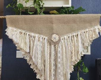 Custom Rustic Unique Burlap Beige Gray Lace Bedroom Valance Burlap ...