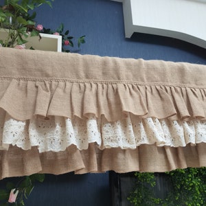 Custom Burlap Ruffled Curtain Rustic Burlap Lace Kitchen Valance Burlap ...