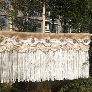Romantic Lace Curtain Rustic Burlap Kitchen Valance Burlap Lace Decor ...