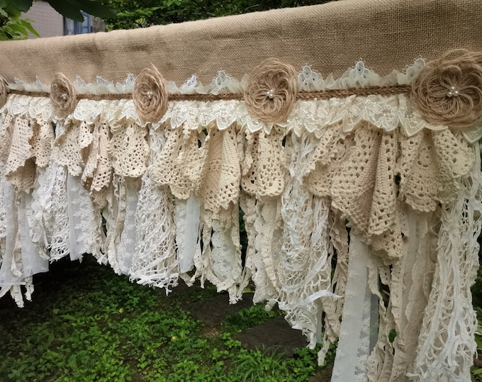 BOHO Country SHABBY Cottage Rustic Farmhouse Lace Doily Fringed Curtain ...