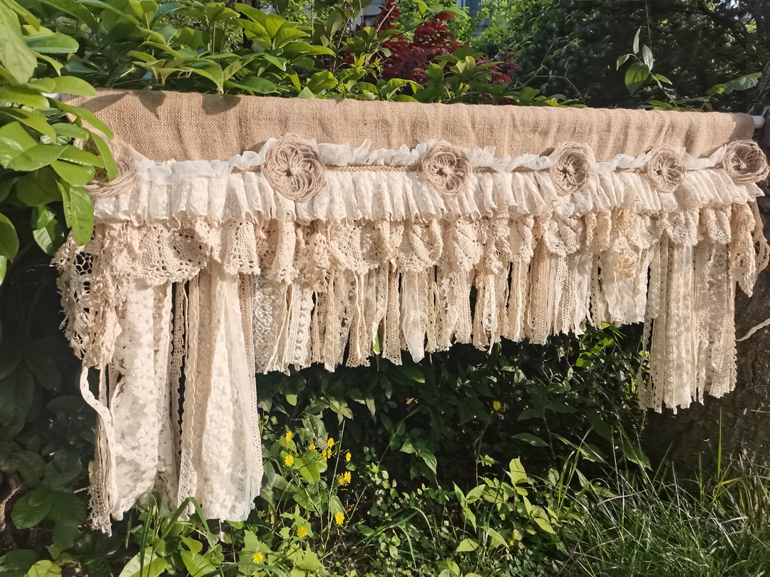 Custom Rustic Unique Burlap Beige Lace Bedroom Ivory Lace Curtain ...