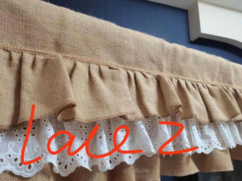 Custom Burlap Ruffled Curtian Rustic Burlap Lace Kitchen Valance Burlap ...