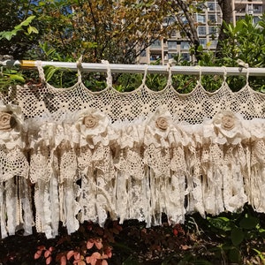 Rustic Hand Crochet Lace Unique Beige Lace Bedroom Valance Window ...
