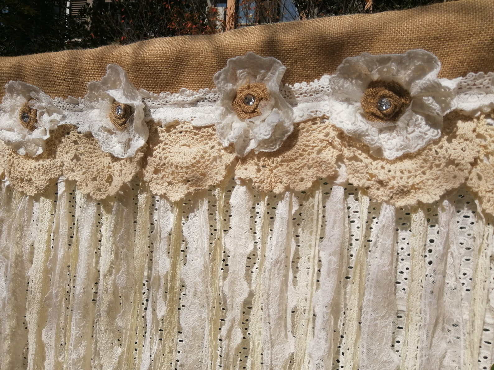 Romantic Lace Curtain Rustic Burlap Kitchen Valance Burlap - Etsy