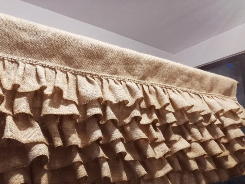 Custom Burlap Ruffled Curtain Rustic Burlap Kitchen Valance Burlap ...