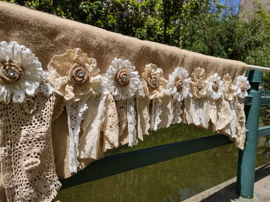 Custom Window Valance Burlap Lace Flowers Decor Window Curtain - Etsy