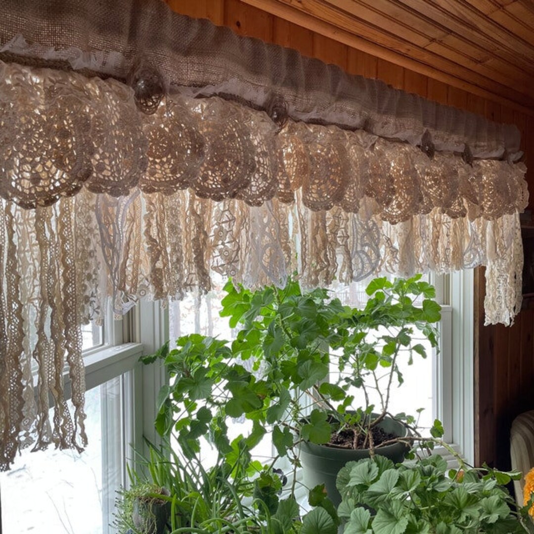 Rustic Unique Burlap Beige Lace Bedroom Valance Burlap Window Kitchen ...