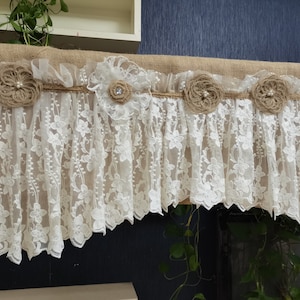 Custom Rustic Burlap Lace Bedroom Valance Burlap Lace Window Kitchen ...