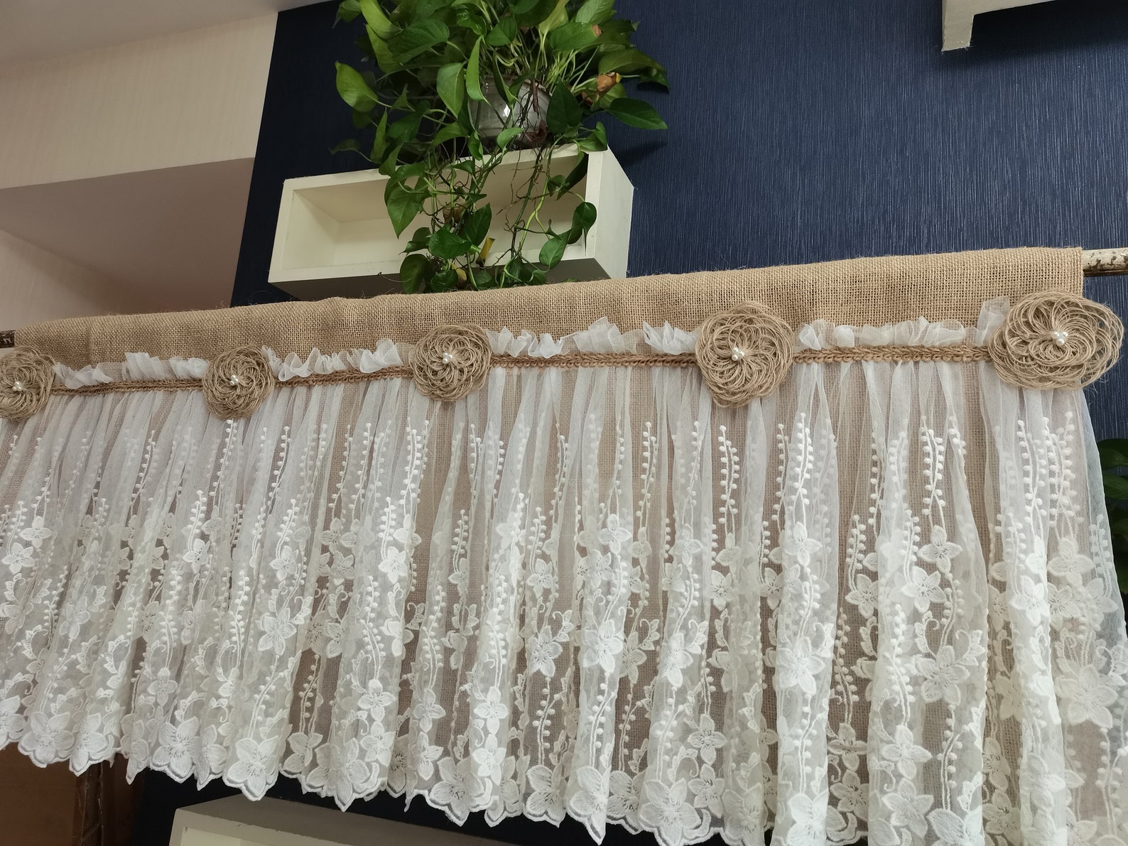 Romantic Lace Curtain Rustic Burlap Kitchen Valance Burlap - Etsy
