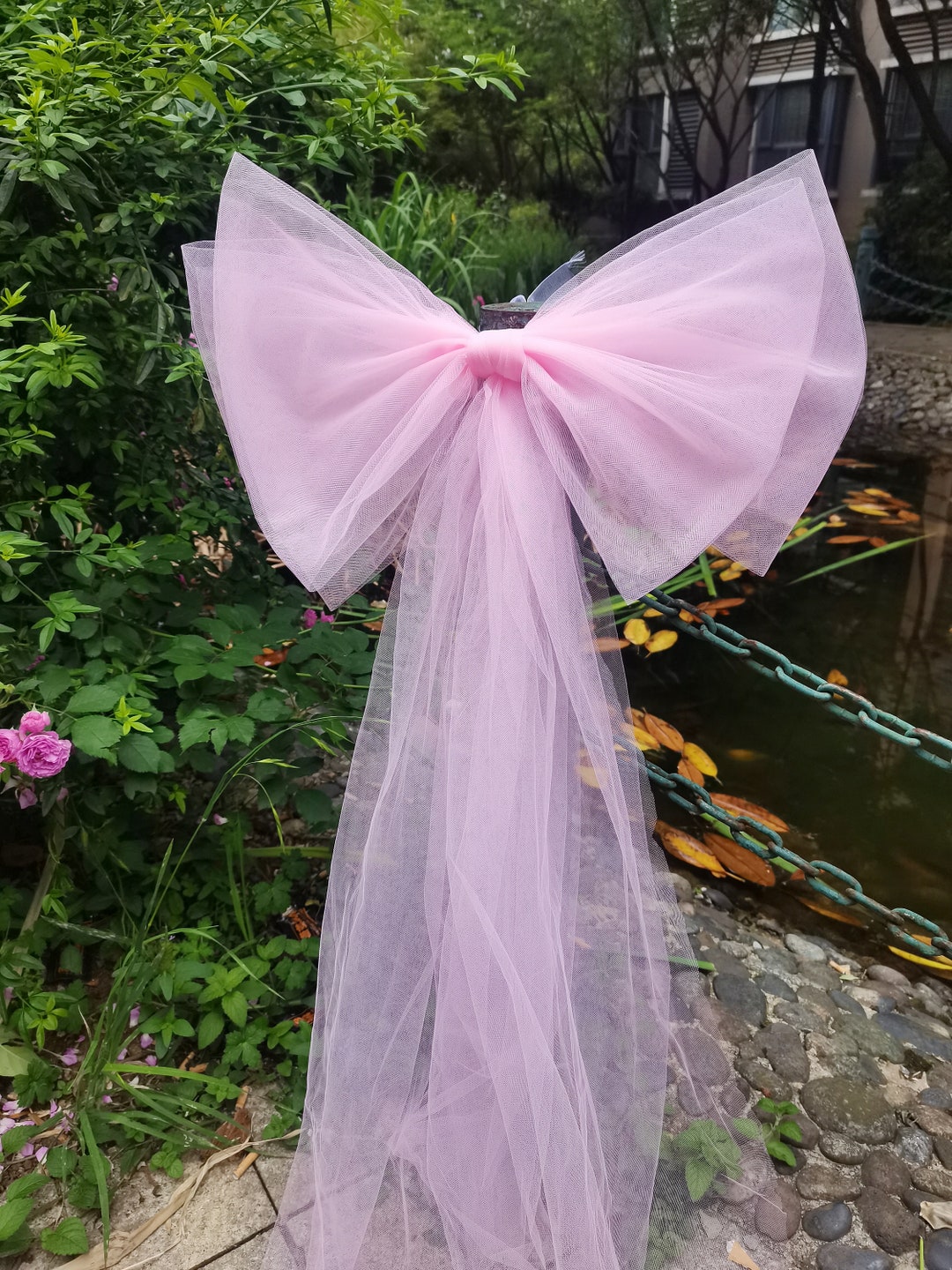 1pc Big Pink Tulle Pew Bows, Pink Bows, Extra Big Pink Bows Wedding ...