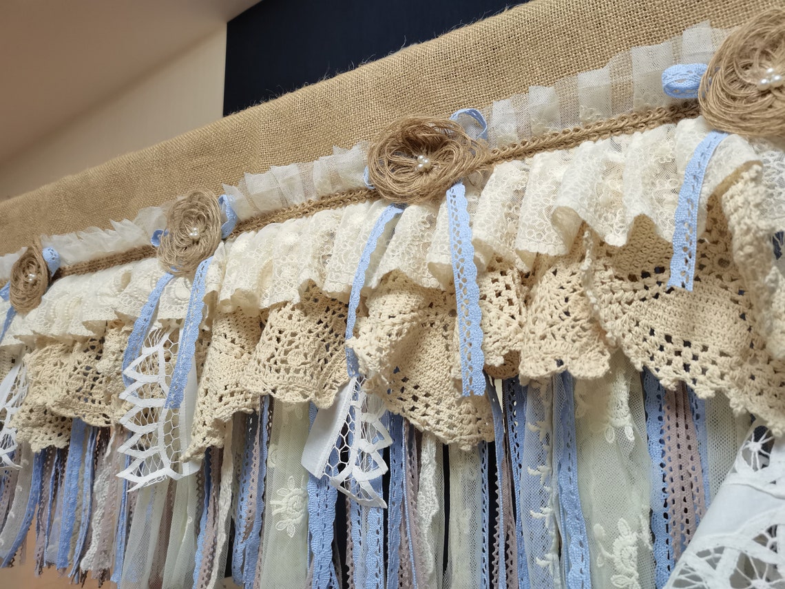 Rustic Unique Burlap Beige Lace Bedroom Valance Light Blue - Etsy