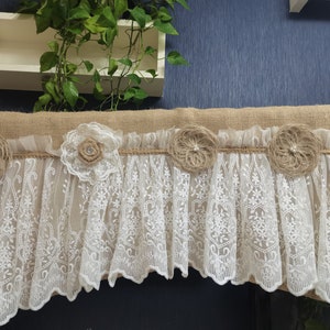Custom Rustic Burlap Lace Bedroom Valance Burlap Lace Window Kitchen ...