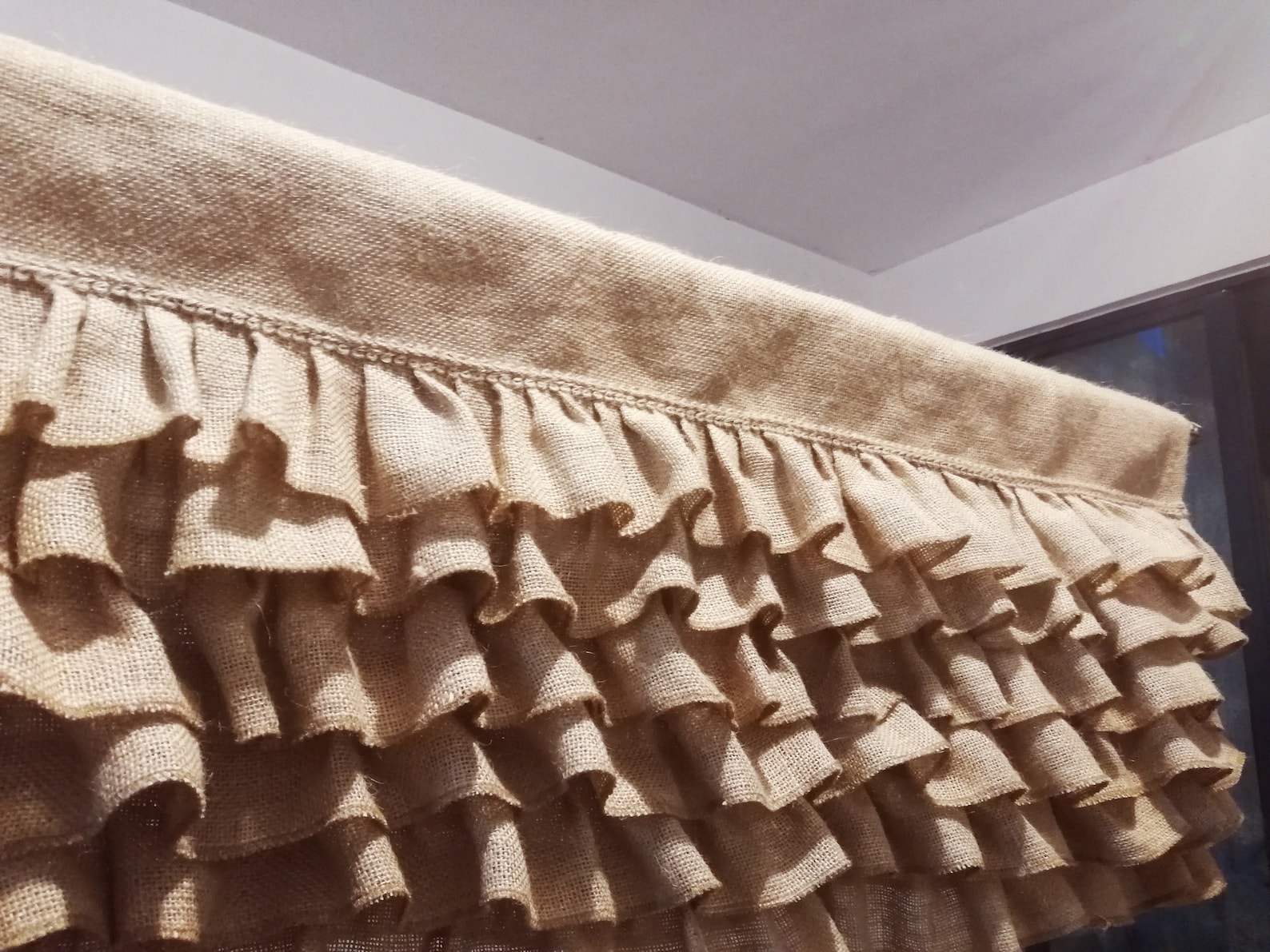 Custom Burlap Ruffled Curtain Rustic Burlap Kitchen Valance Burlap ...