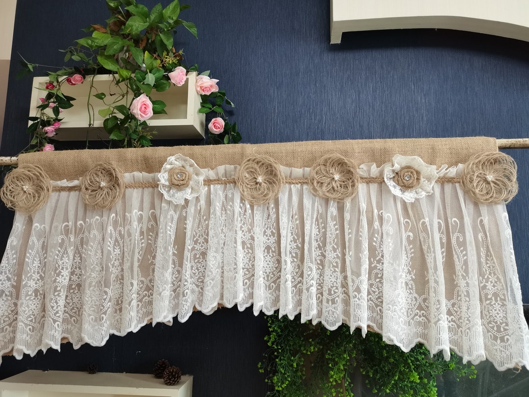 Custom Rustic Burlap Lace Bedroom Valance Burlap Lace Window Kitchen ...