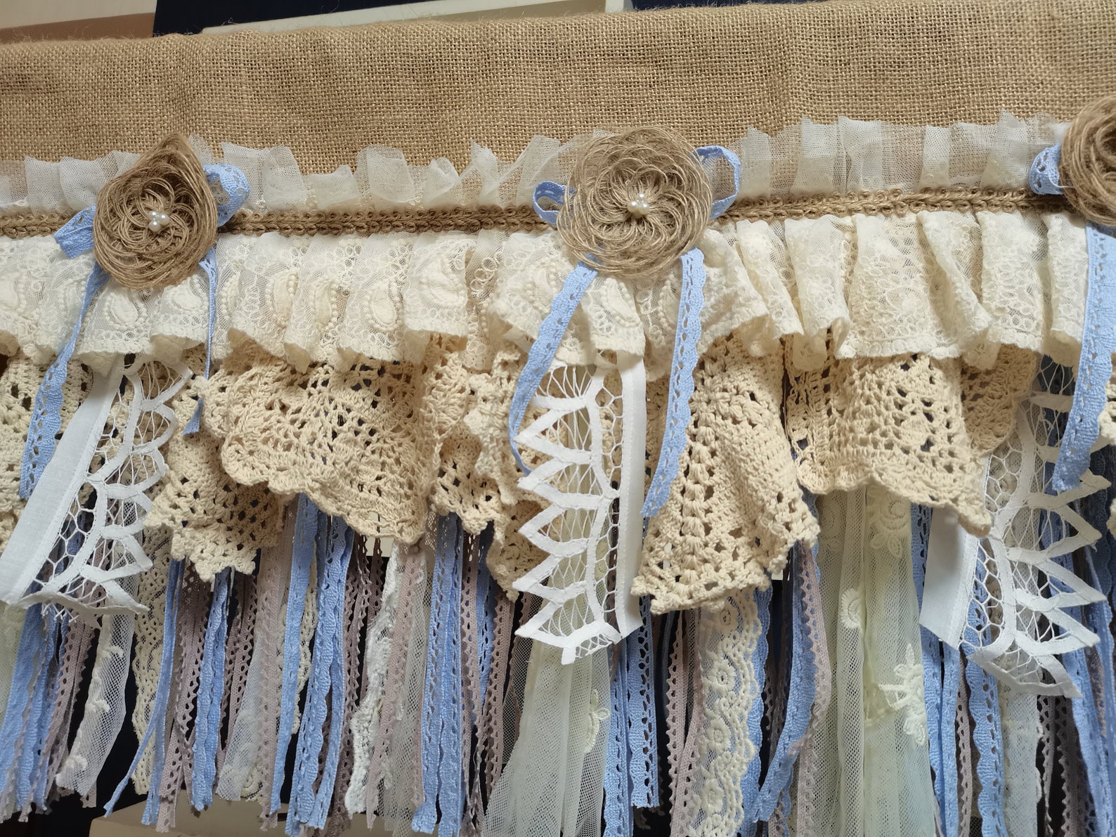 Rustic Unique Burlap Beige Lace Bedroom Valance Light Blue - Etsy