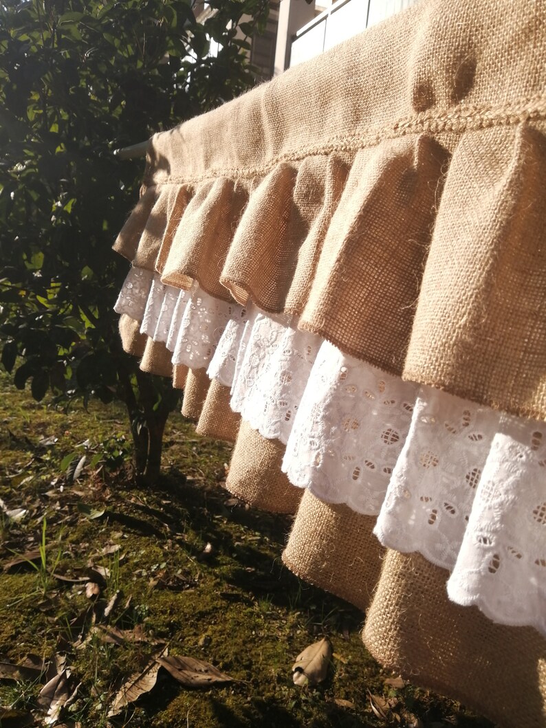 Custom Burlap Ruffled Curtian Rustic Burlap Lace Kitchen Valance Burlap ...