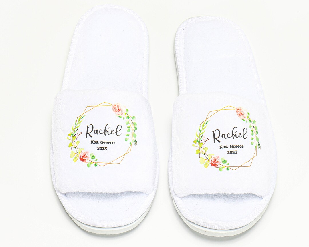 Personalized Spa Slippers Floral Wreath Name Your Logo Groomsmen ...