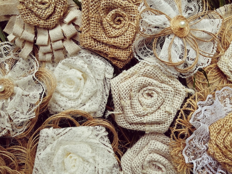 12pcs Rustic Wedding Burlap Flowers Wedding Cake Flowers Flowers ...