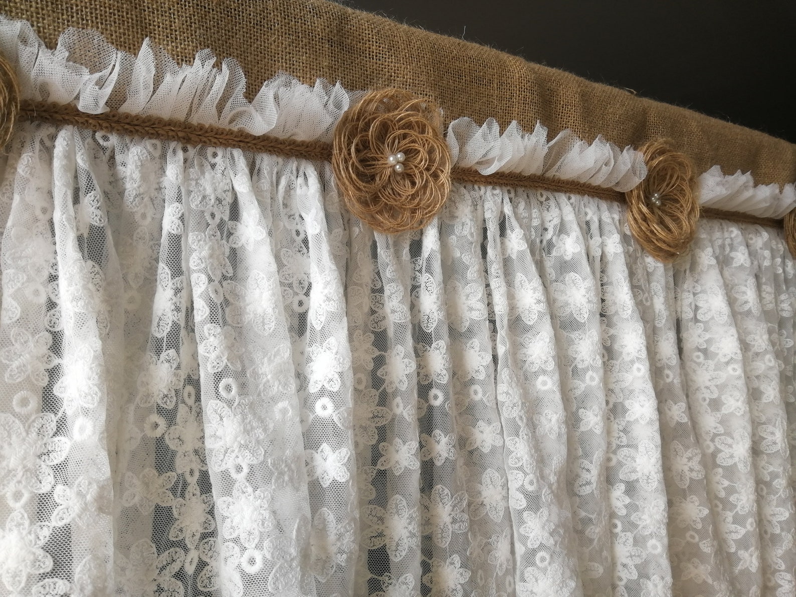 Romantic Lace Curtain Rustic Burlap Kitchen Valance Burlap - Etsy