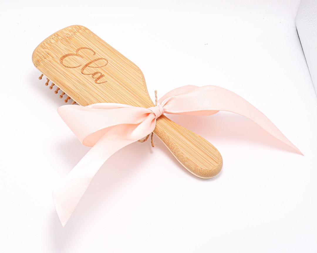 Personalized Bridesmaid Gift Hair Brush Pink Ribbon Bow Comb Customized ...