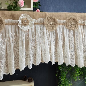 Custom Rustic Burlap Lace Bedroom Valance Burlap Lace Window Kitchen ...