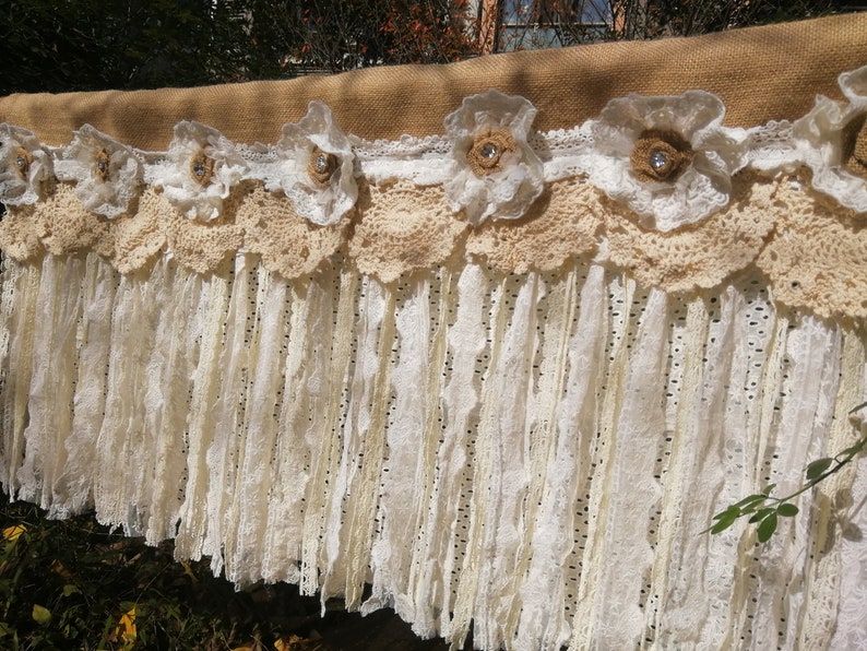 Romantic Lace Curtain Rustic Burlap Kitchen Valance Burlap - Etsy
