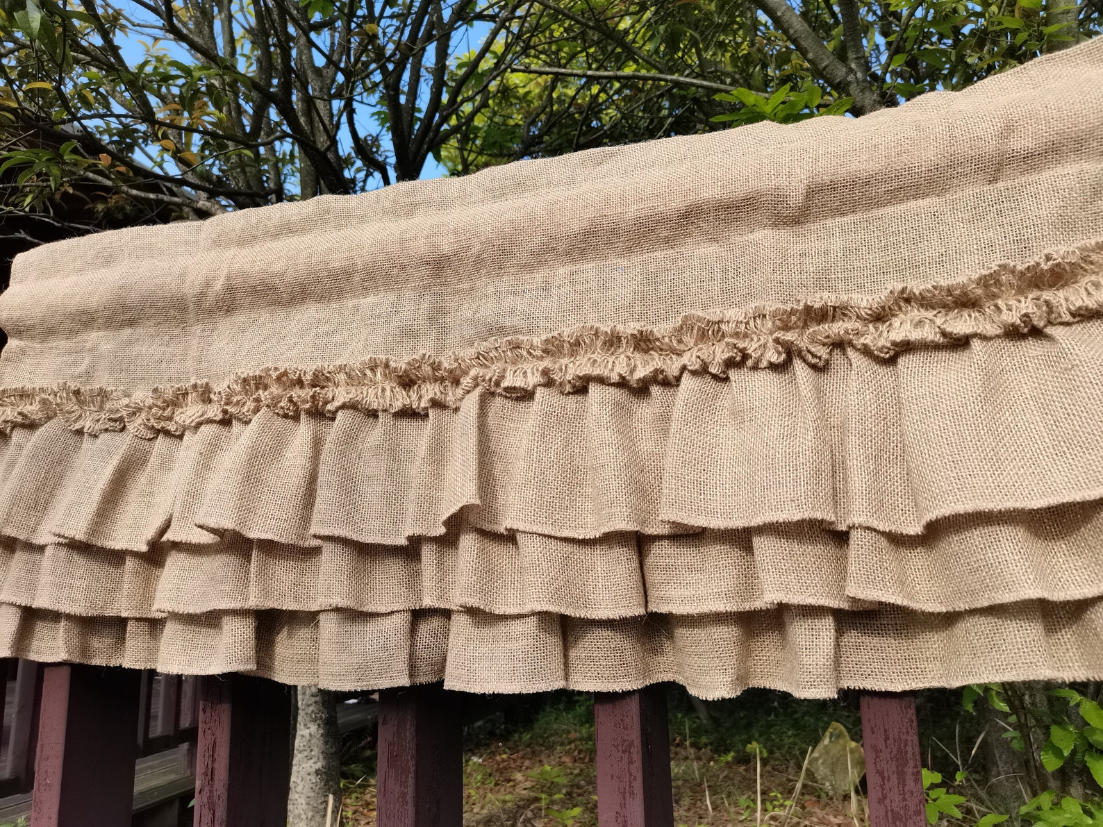 Custom Burlap Ruffle Curtian Rustic Burlap Kitchen Valance Burlap Decor ...