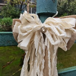 1pc Shabby Chic Decor Burlap and Cotton Pew Bows, Burlap Bows ...