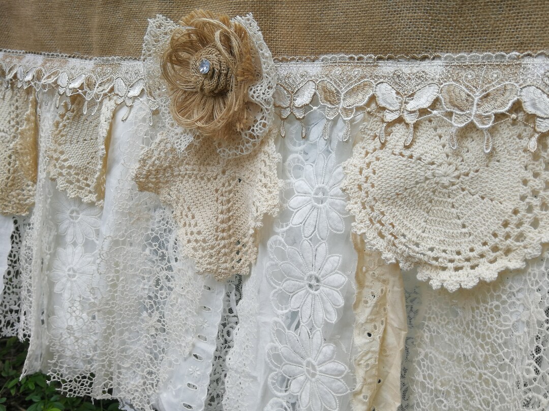 Romantic Lace Curtain Rustic Burlap Kitchen Valance Burlap Lace Decor ...