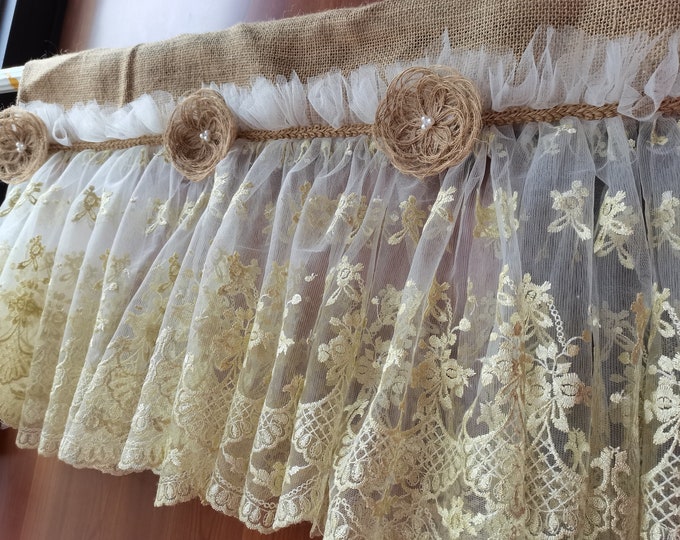 Romantic Lace Curtain Rustic Burlap Kitchen Valance Burlap Lace Decor ...