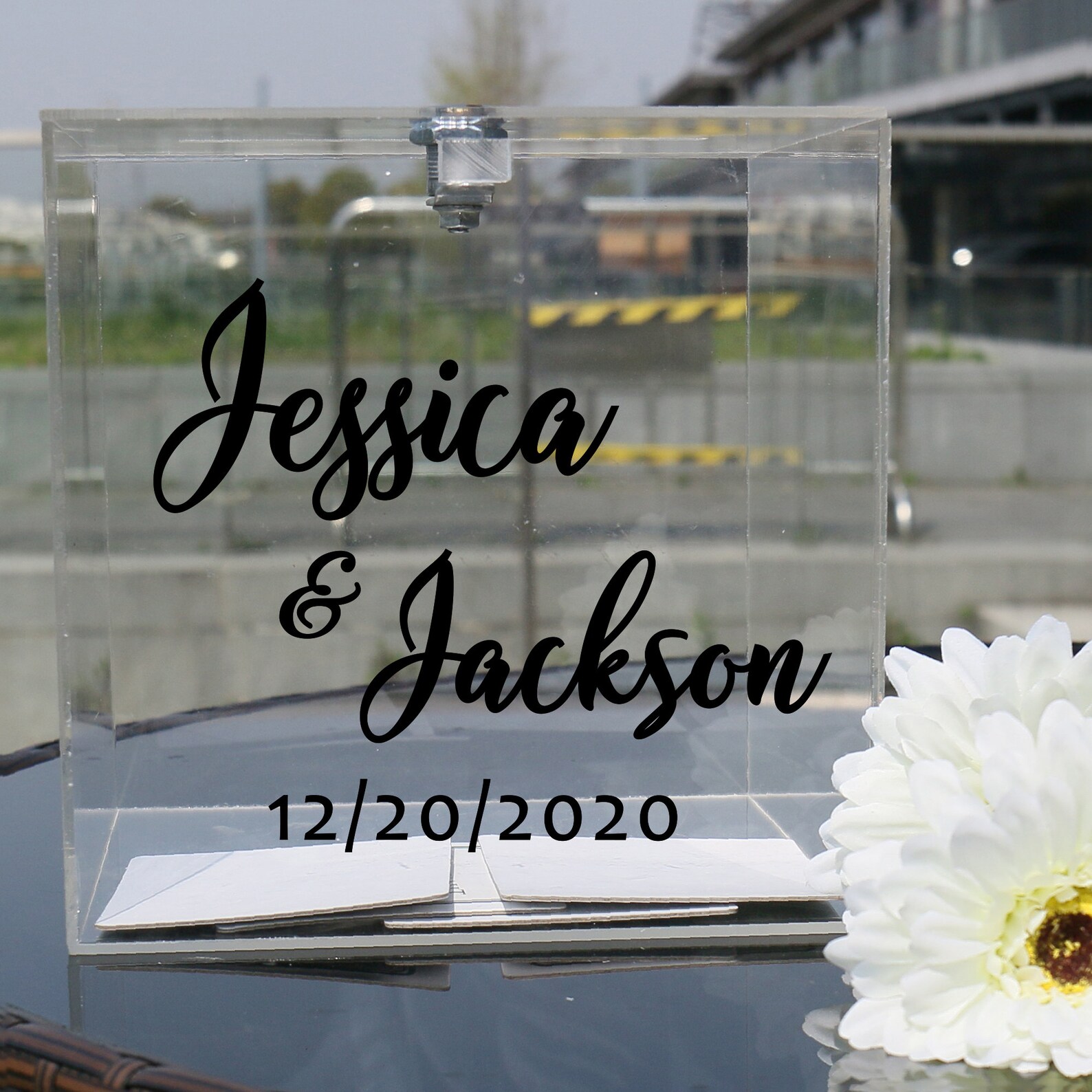 Personalized Acrylic Wedding Card Box, Customized Names With Lid Latch ...