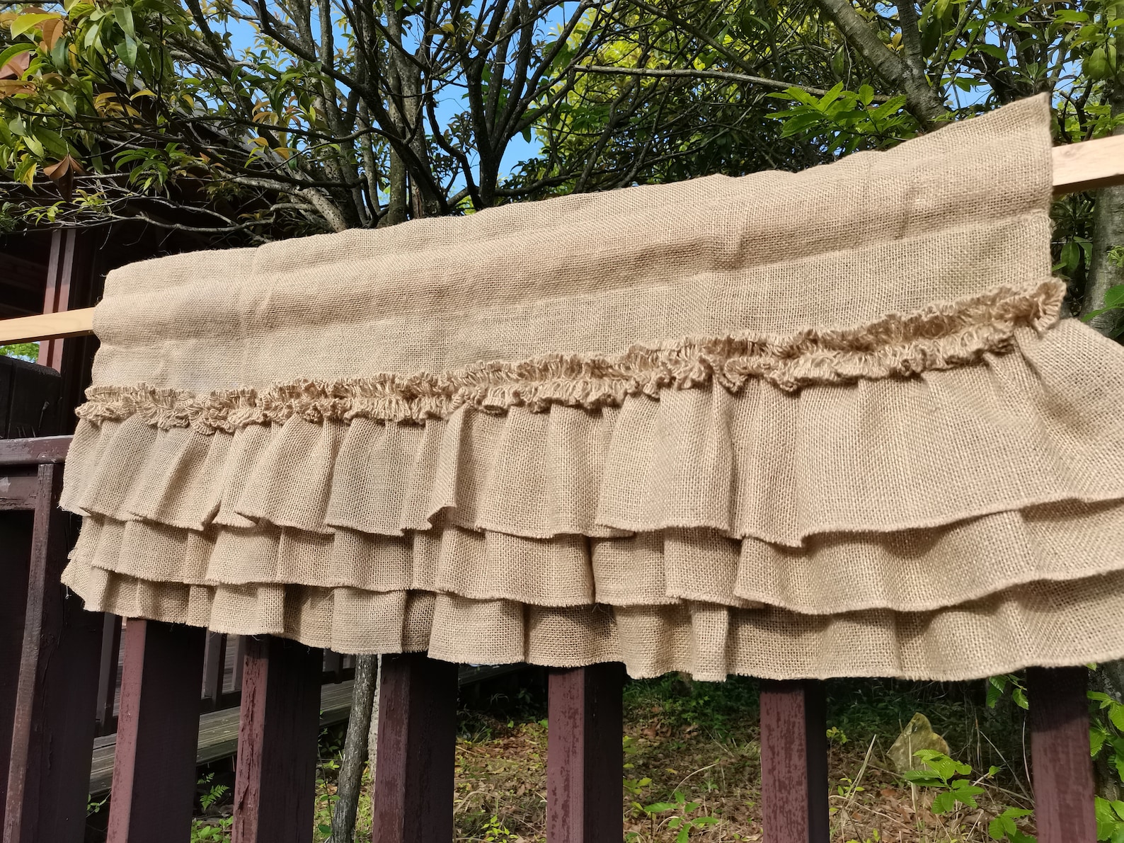 Custom Burlap Ruffle Curtian Rustic Burlap Kitchen Valance Burlap Decor ...