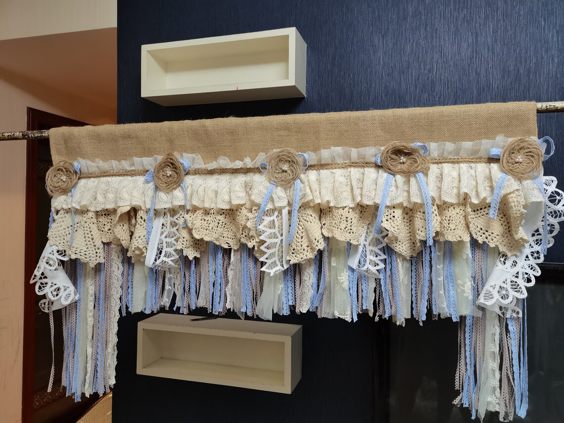 Rustic Unique Burlap Beige Lace Bedroom Valance Light Blue - Etsy