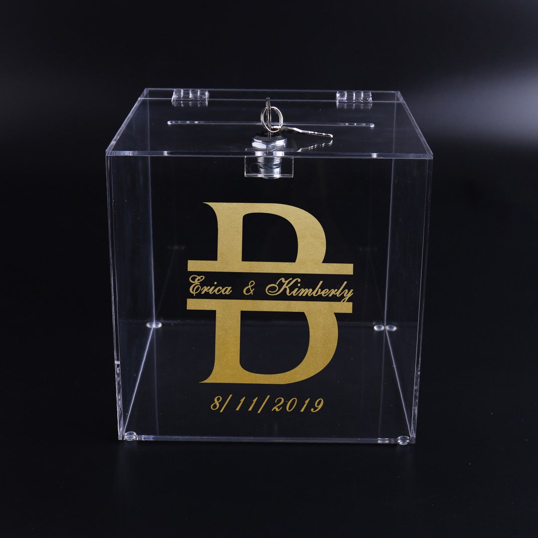 Personalized Square Acrylic Donation Box With Lock and Sign Holder ...