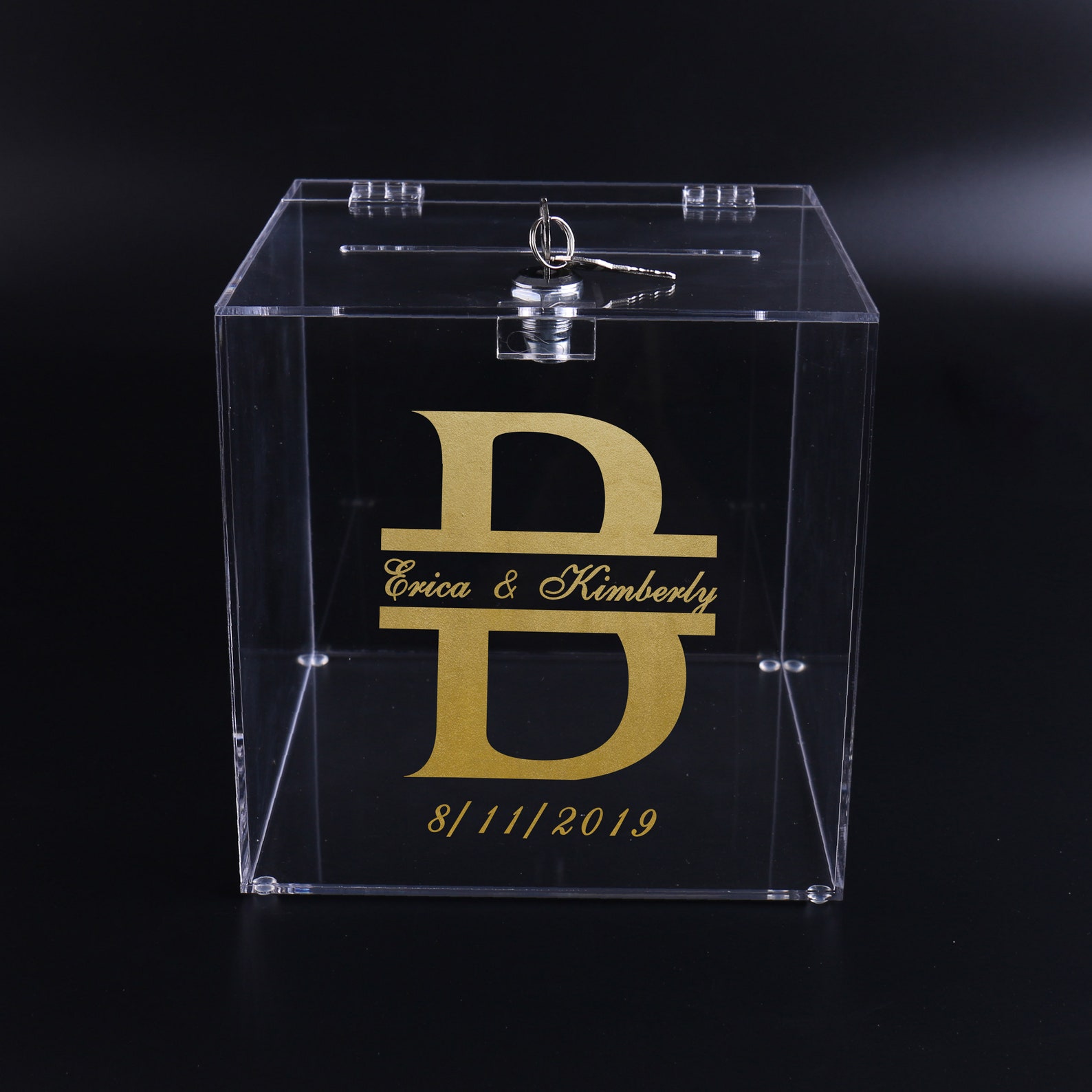 Personalized Acrylic Wedding Card Box With Lid Latch Key Name and ...
