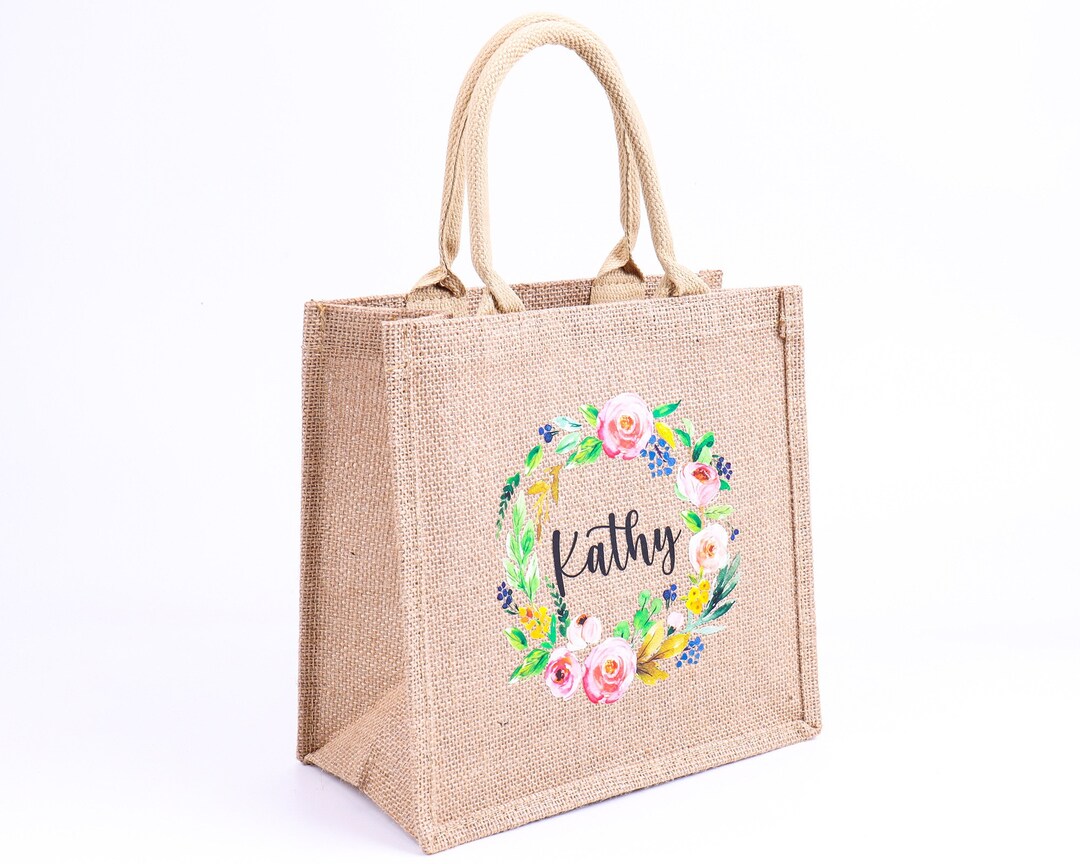 Personalized Burlap Tote Bags, Custom Name Bridesmaid Gift Bag ...