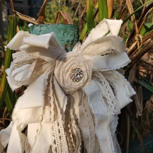 1pc Shabby Chic Decor Wreath Bow, Lace and Cotton Pew Bows, Rag Bows ...