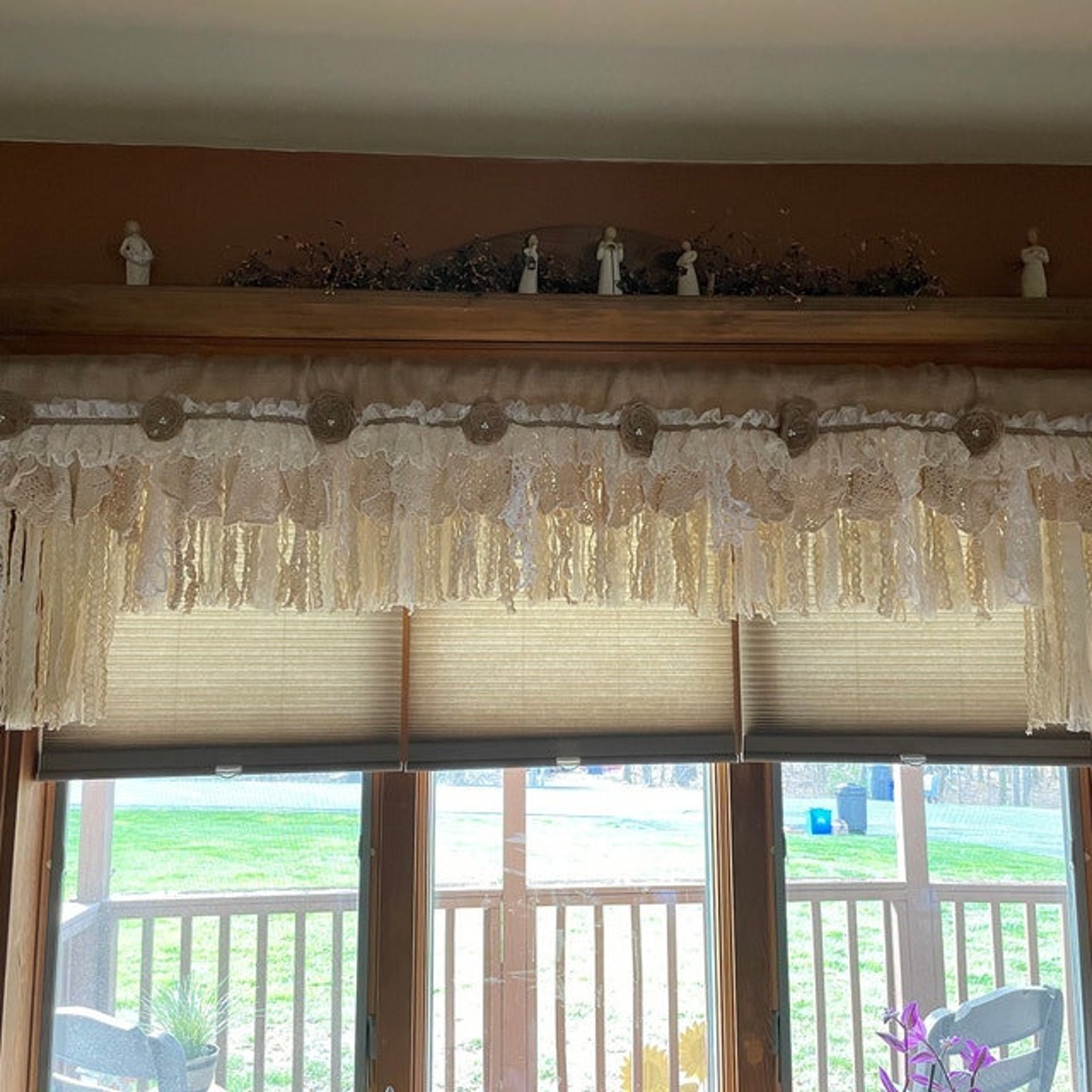 Rustic Unique Burlap Beige Lace Bedroom Valance Burlap Window Kitchen ...