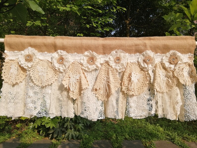 Rustic Romantic Kitchen Valance Burlap Lace Decor Kitchen - Etsy