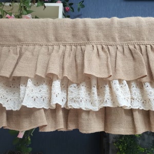 Custom Burlap Ruffled Curtain Rustic Burlap Lace Kitchen Valance Burlap ...