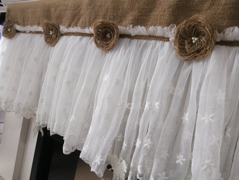 Romantic Lace Curtain Rustic burlap Kitchen Valance Burlap | Etsy
