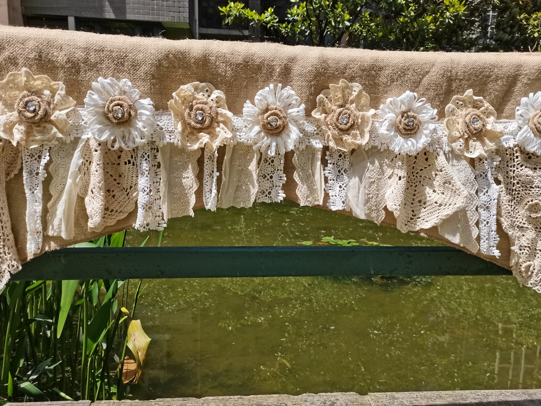 Custom Window Valance Burlap Lace Flowers Decor Window Curtain Shabby ...