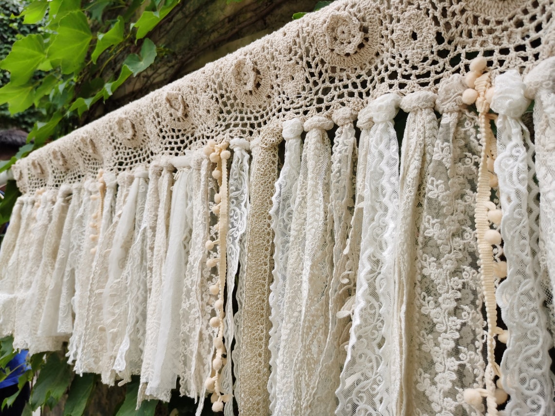 Custom Shabby Lace Curtain Hand Crochet Lace Kitchen Valance - Etsy